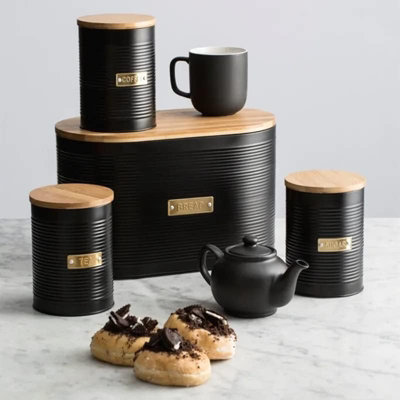 Set of 3 Kitchen Tea Coffee Sugar Storage Jars - Otto Black