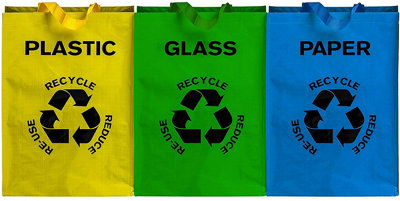Set of 3 Large Recycling Bags Bin 40L - Paper Glass Plastic Waste Bin ...