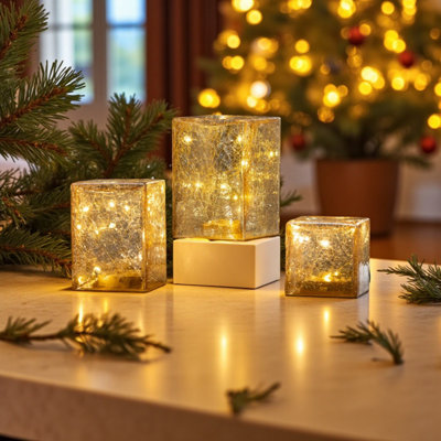 Set Of 3 LED Glass Cube Towers