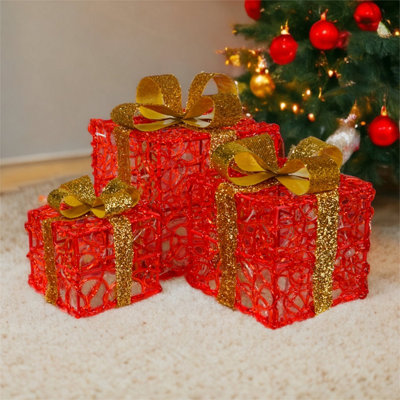 Set of 3 LED Light Up Indoor/Outdoor Christmas Present Boxes Battery ...