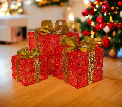 Set of 3 LED Light Up Indoor/Outdoor Christmas Present Boxes Battery ...