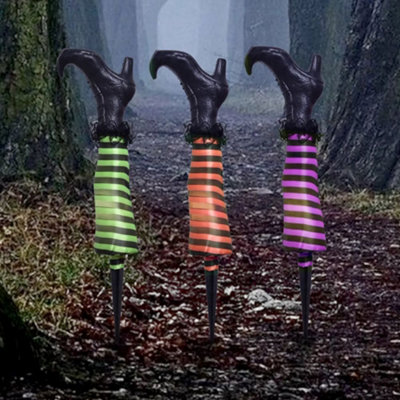 Set of 3 LED Witch Leg Stake Lights - Halloween Outdoor