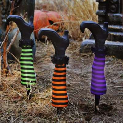 Set of 3 LED Witch Leg Stake Lights - Halloween Outdoor