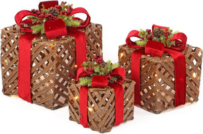 Set of 3 Light-Up Christmas Gift Boxes with 50 Warm White LED Lights ...