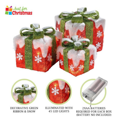 Set of 3 Light Up Christmas Present Parcels Decorations for Under the ...