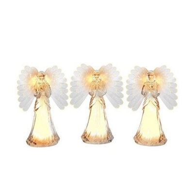 Set Of 3 Light Up Glass Angels