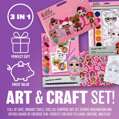 Set Of 3 Lol Surprise Art & Crafts Colouring Painting Sticker Books Fun ...