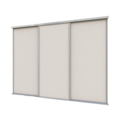 Set of 3 Matt Cashmere Sliding Wardrobe Door Kit in Silver Frame ...