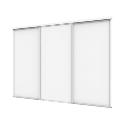 Set of 3 Matt White Sliding Wardrobe Door Kit in White Frame & Tracks ...