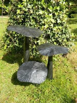 Set of 3 Metal Mushrooms Toadstool 20/30/40cm - Flat Silver