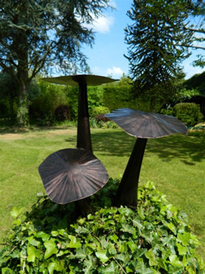 Set of 3 Metal Mushrooms Toadstools 20/30/40cm - Flat Bronze
