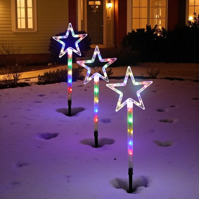 Set of 3 Multicoloured Star Stake Lights