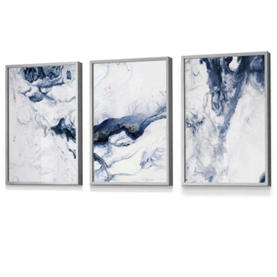 Set of 3 Navy Blue Abstract Ocean Waves Wall Art Prints / 30x42cm (A3 ...