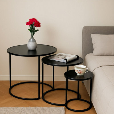 Set of 3 Nesting Tables Modern Round Coffee and Side Table Set with ...