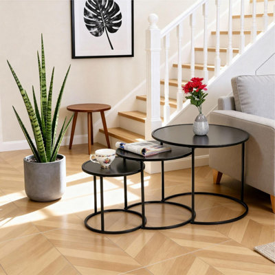Set of 3 Nesting Tables Modern Round Coffee and Side Table Set with ...