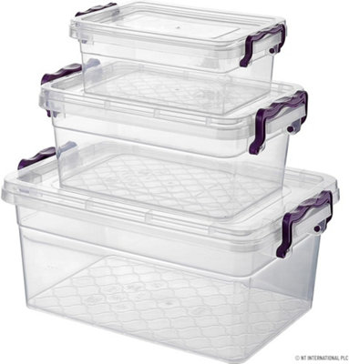 Set Of 3 Plastic Food Containers Square See Through Medium Food Box