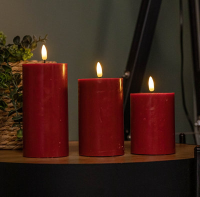 Set of 3 Red Wax Melted Pool Effect Candles with Timer Function and ...