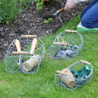 Set of 3 Sage Green Wire Trug Garden Storage Tools Baskets for Garden Gifts