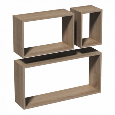 Set of 3 Shelves Wall Storage Shelf Lounge Cubes - Finish Oak Sonoma ...