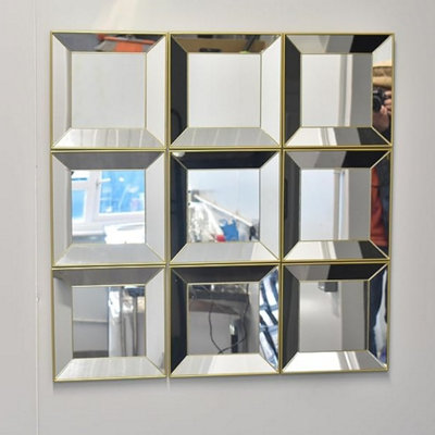 Set of 3 Square Mirrors Gold Home Decorative Living Room Eyecatching 9