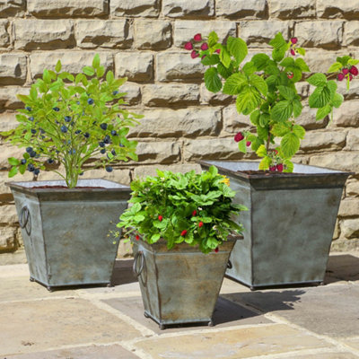 Set of 3 Square Nested Flower Plant Pots Outdoor Garden Planters with ...