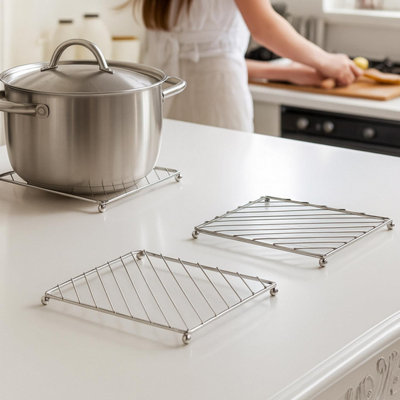 Set of 3 Stainless Steel Trivets Heat Resistant Hot Pads for Kitchen ...