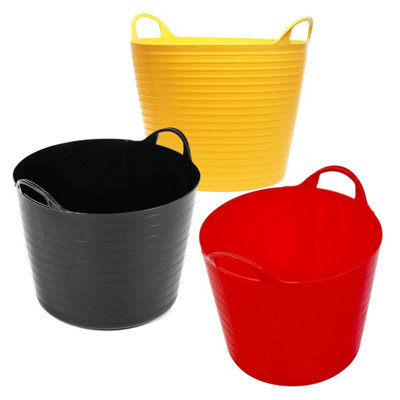 Set Of 3 Strong 40L Flexible Tubs Mixed Assorted Coloured Storage ...