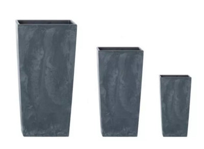 SET of 3 Tall Planter Plant Pot Square Concrete Effect Flower Indoor ...