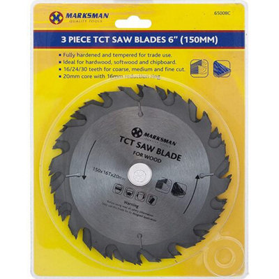 Set Of 3 Tct Saw Circular Blades Set 6 Inch Cut Cutting Wood | DIY at B&Q