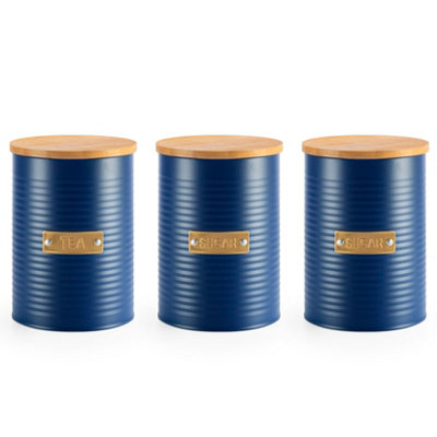 Set of 3 Tea, Coffee & Sugar Airtight Kitchen Storage Canister Jars ...