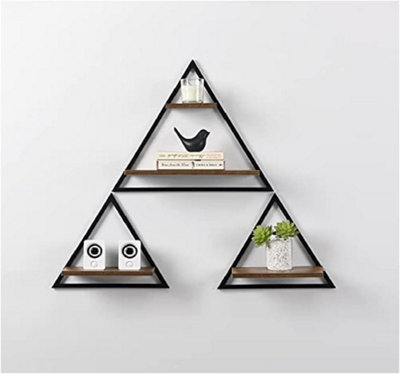 Set of 3 Triangle Black Floating Decorative Hanging Shelves with MDF ...