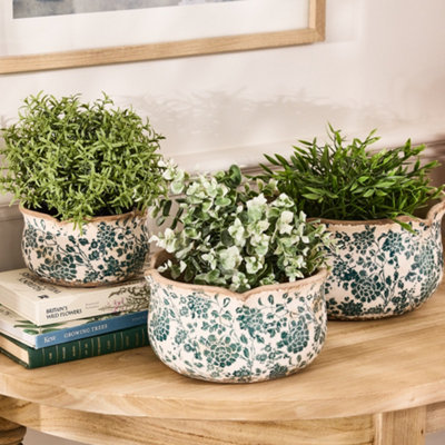 Set of 3 Turquoise Round Scallop Hallway Room Table Decor Garden ...