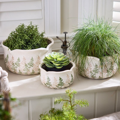 Set of 3 Vintage Style Large Fern Pot Indoor Outdoor Flower Garden ...