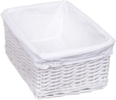 Set of 3 White Storage Basket With White Lining Small, Medium & Large