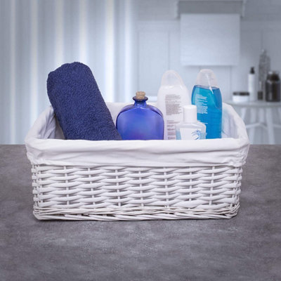 Set of 3 White Storage Basket With White Lining Small, Medium & Large