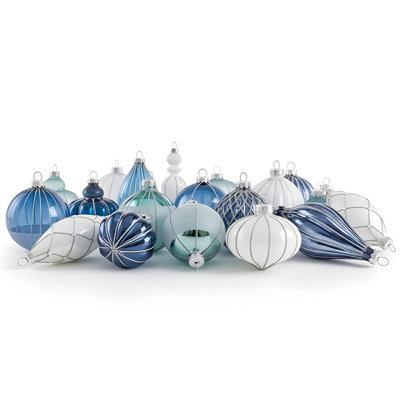 Set of 35 Baubles SNOWFALL Glass Blue