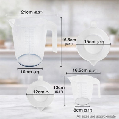 Set of 4, 2L Plastic Measuring Jugs Clear BPA Free Kitchen
