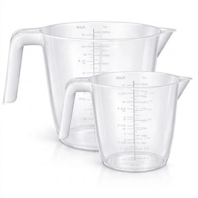 Set of 4, 2L Plastic Measuring Jugs Clear BPA Free Kitchen