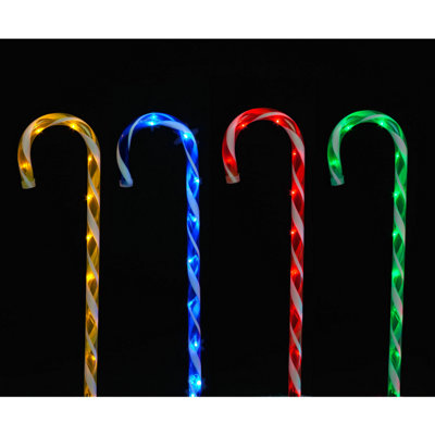 Set of 4 75cm Candy Cane Garden Stakes with 40 LEDs