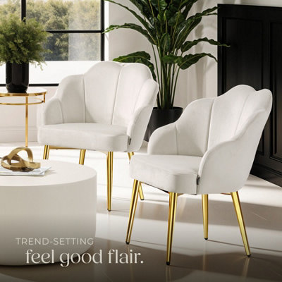 Set of 4 Accent Chair Hellen - velvet cover, padded, extra-wide shell ...