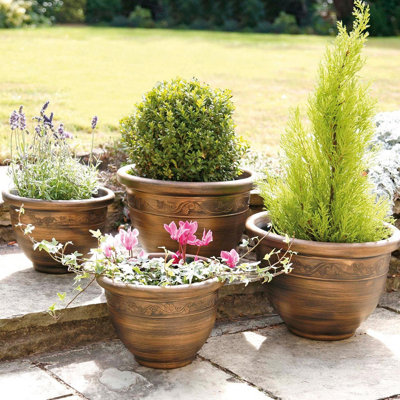 Set of 4 Antique Bronze Style Planters - Weather & UV Resistant ...