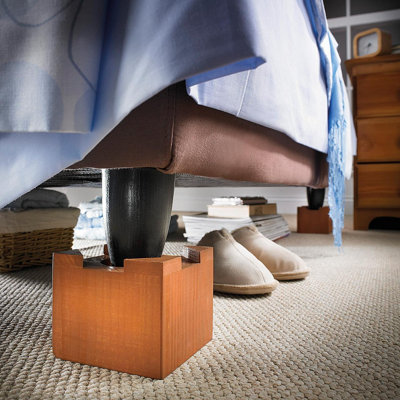 Set of 4 Bed Risers - Sturdy Wooden Height Boosting Stackable Square ...