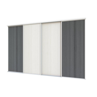 Set of 4 Black & White Pine Sliding Wardrobe Door Kit in White Frame ...