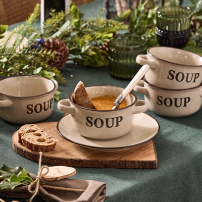 Set of 4 Classic Peppered Cream Soup Bowl with Handles