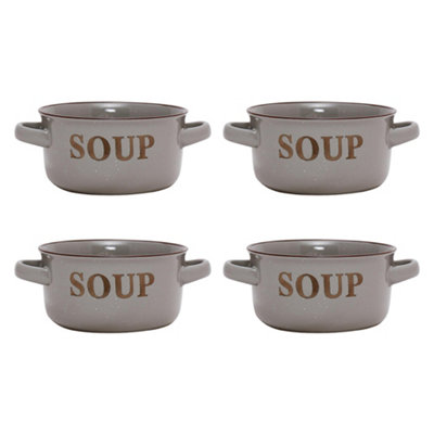 Set of 4 Classic Peppered Grey Soup Bowl with Handles | DIY at B&Q