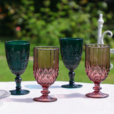 Set of 4 Coloured Alfresco Drinking Wine Glass Wine Goblets