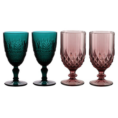 Set of 4 Coloured Alfresco Drinking Wine Glass Wine Goblets