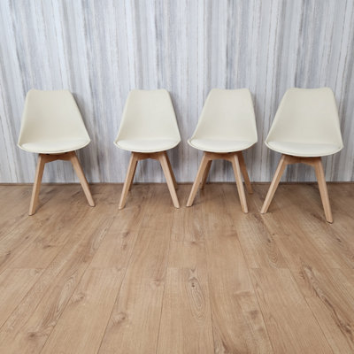 Set of 4 Cream Dining Chairs PU Leather with Soft Padded Seat for ...