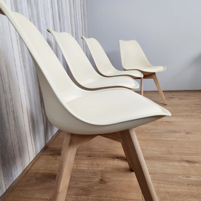 Set of 4 Cream Dining Chairs PU Leather with Soft Padded Seat for ...