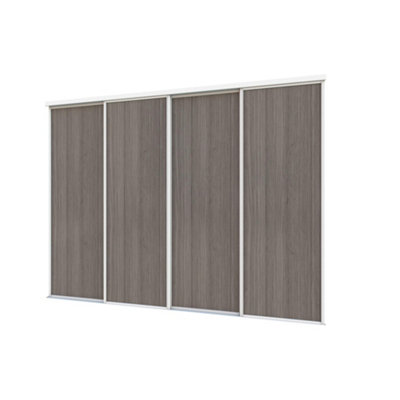 Set of 4 Dark Oak Sliding Wardrobe Door Kit in White Frame & Tracks ...